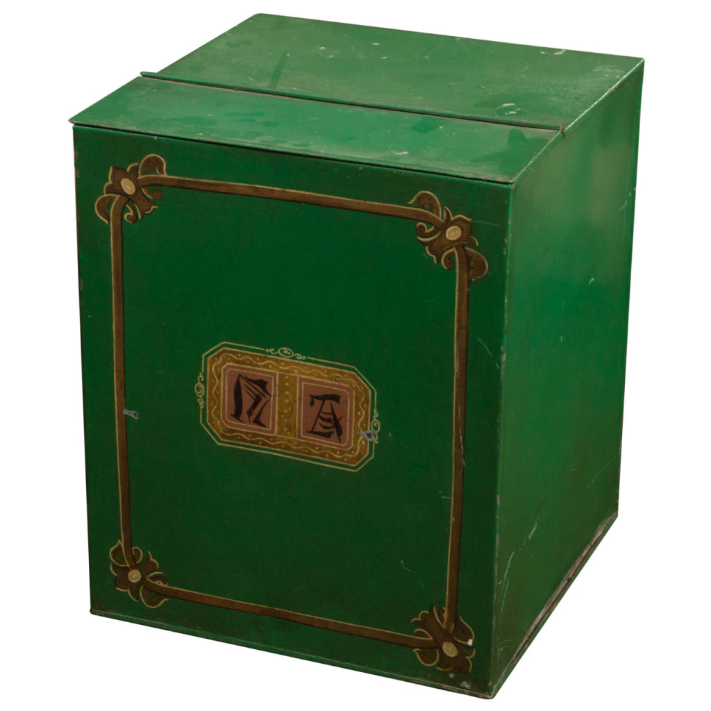 Large Scale Green Tin Bin, English circa 1880 - Garden Court Antiques