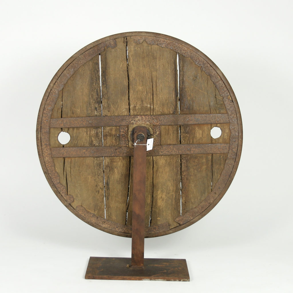 Primitive Oak Iron Freestanding Large Wheel 18th C. 415 355-1690