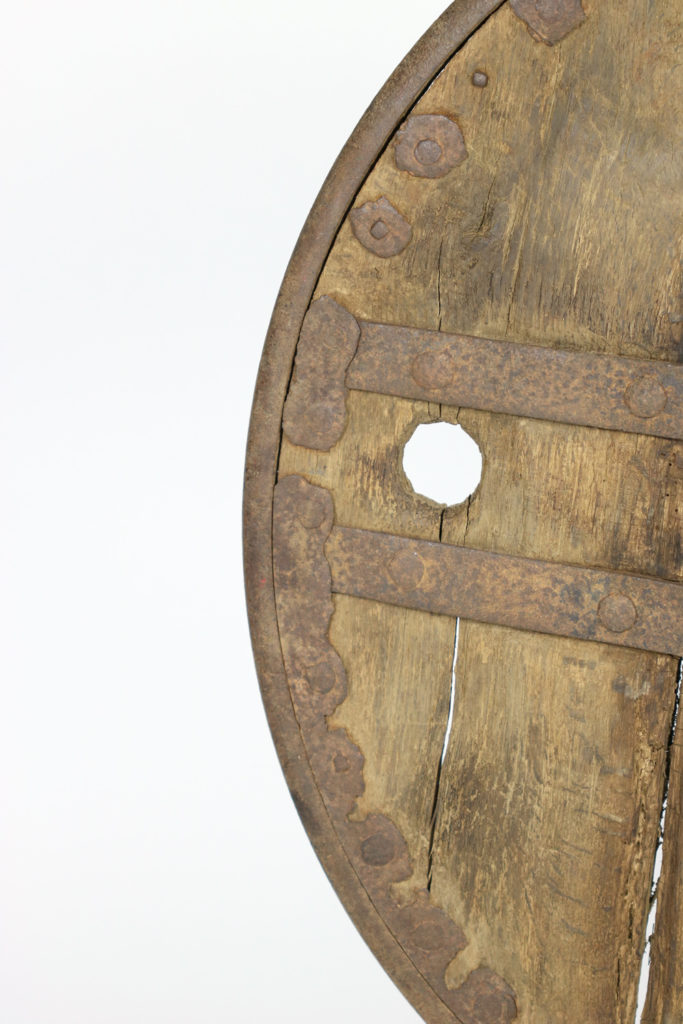 Primitive Oak Iron Freestanding Large Wheel 18th C. 415 355-1690