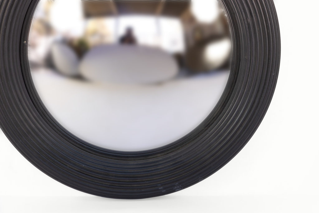 Black Fluted Round Convex Butler's Mirror, English, 20th C. (4150 355-1690