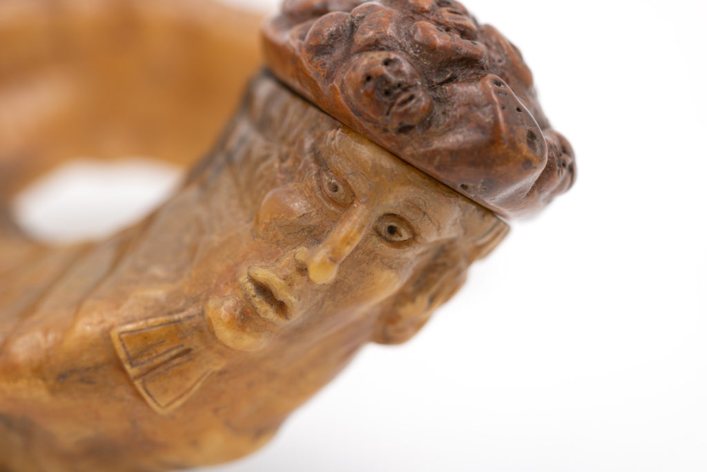 Rare Scottish Ram's Horn w Carved Grotesques, early 1800's (415) 355-1690