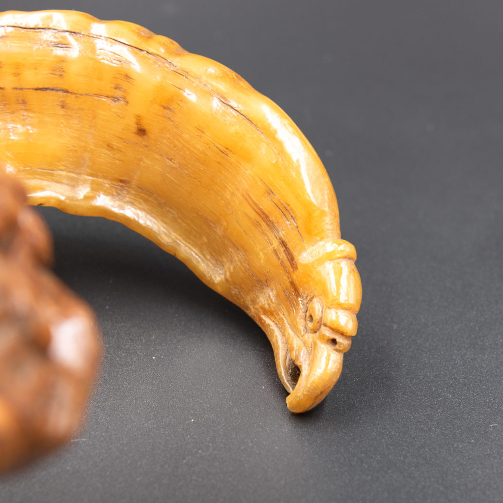 Rare Scottish Ram's Horn w Carved Grotesques, early 1800's (415) 355-1690
