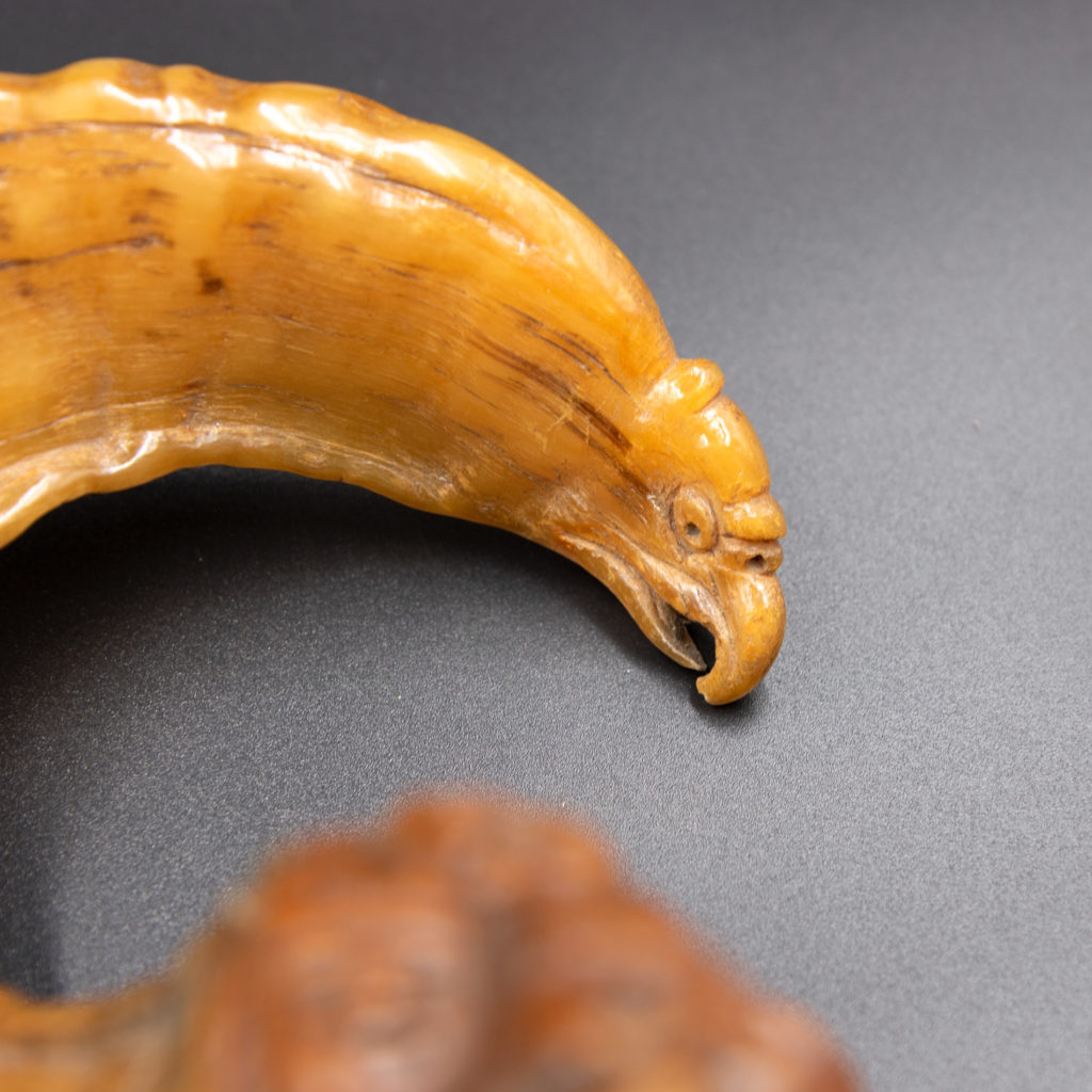 Rare Scottish Ram's Horn w Carved Grotesques, early 1800's (415) 355-1690