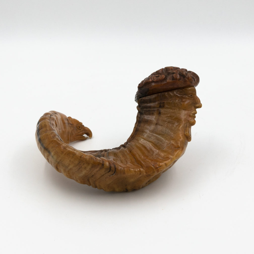 Rare Scottish Ram's Horn w Carved Grotesques, early 1800's (415) 355-1690