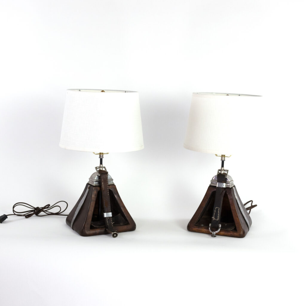 Pair Of Spanish Walnut, Leather & Nickleplate Ceremonial Stirrup Cups ...
