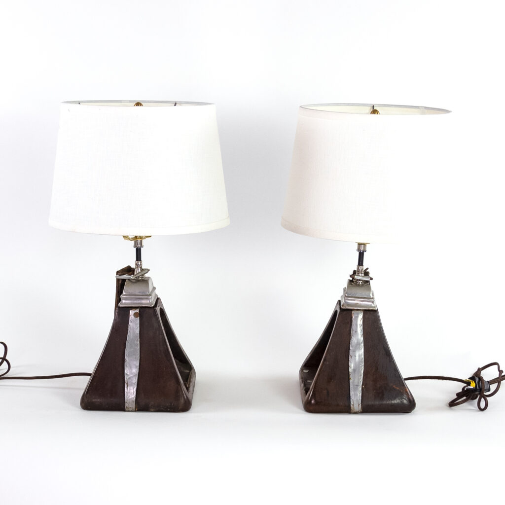 Pair Of Spanish Walnut, Leather & Nickleplate Ceremonial Stirrup Cups ...
