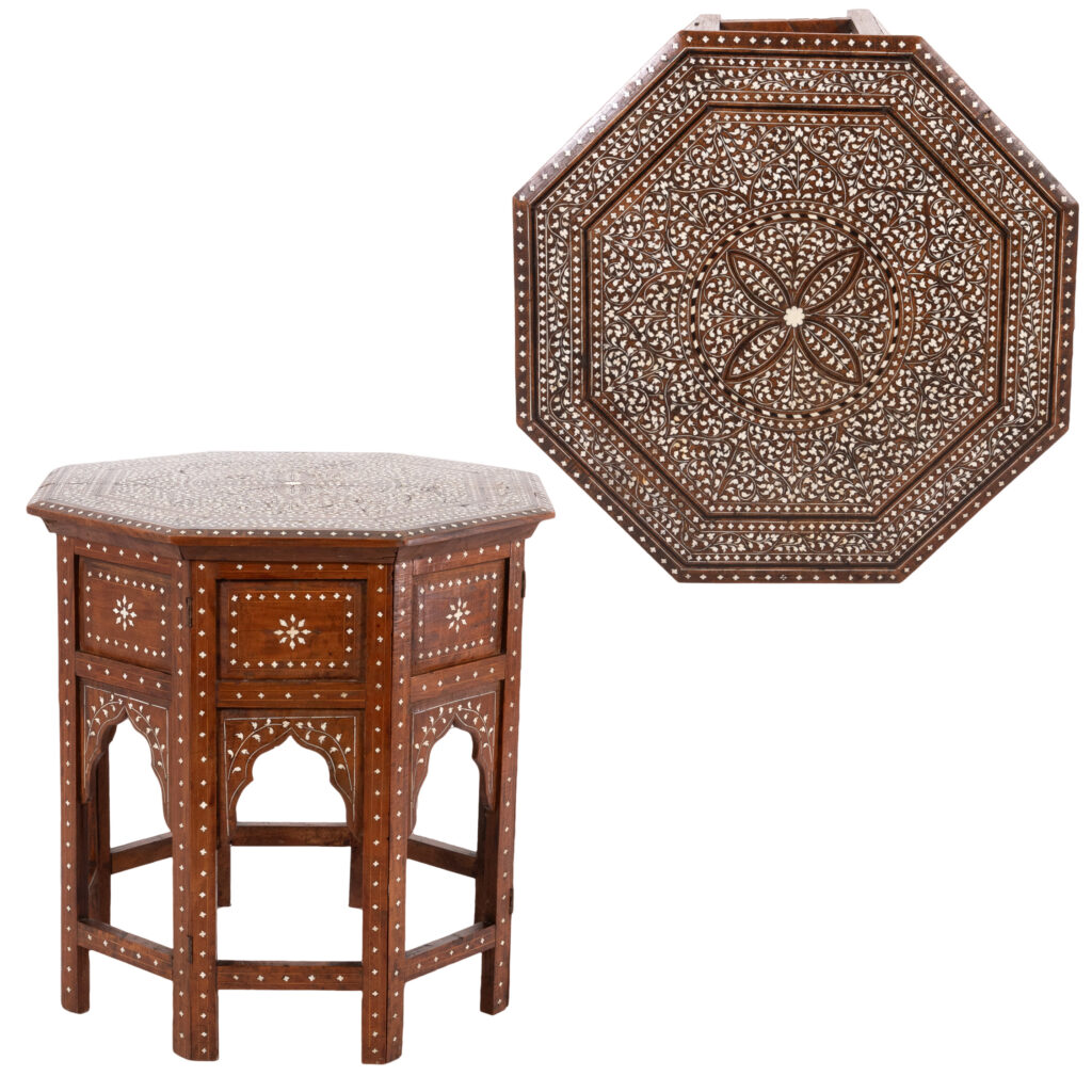 Anglo-Indian Bone and Ebony Inlaid Octagonal Traveling Table, India ...
