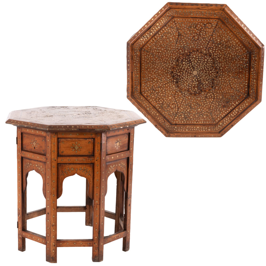 Anglo-Indian Bone and Ebony Inlaid Octagonal Traveling Table, India ...