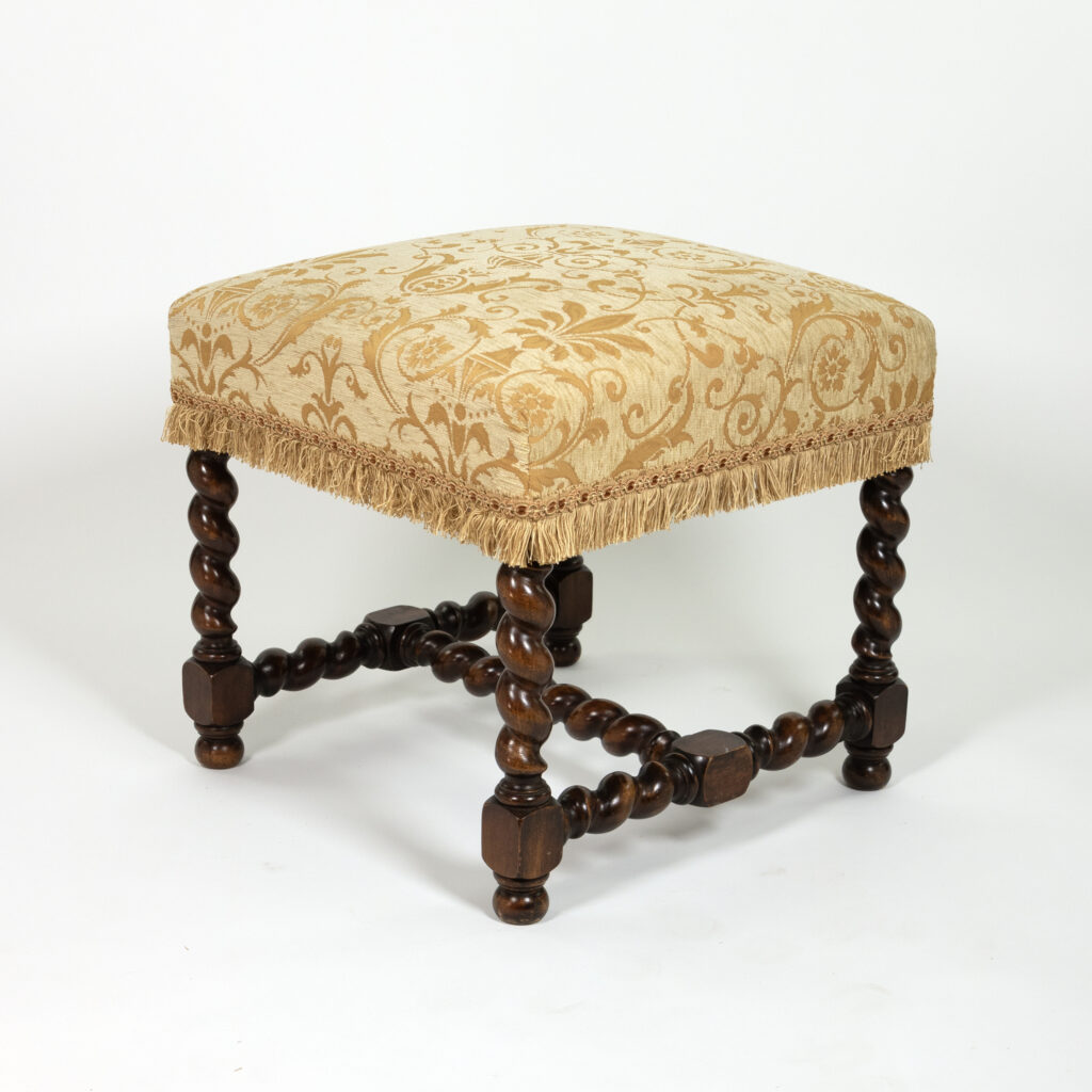 French Baroque Style Upholstered Walnut Stool with Carved Barley Twist ...