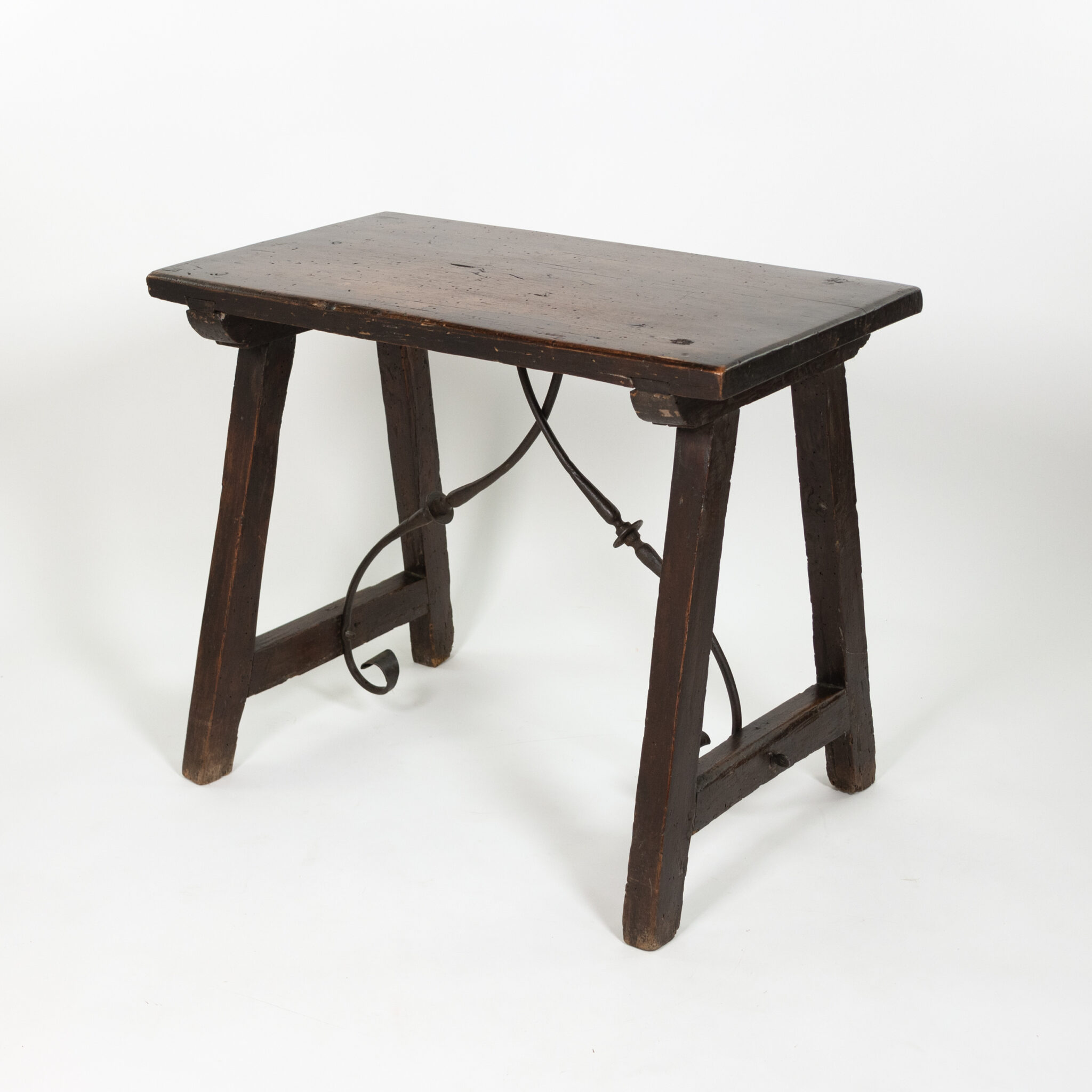 Small Scale Spanish Walnut Trestle Table with Iron Stretcher Circa 1850 ...