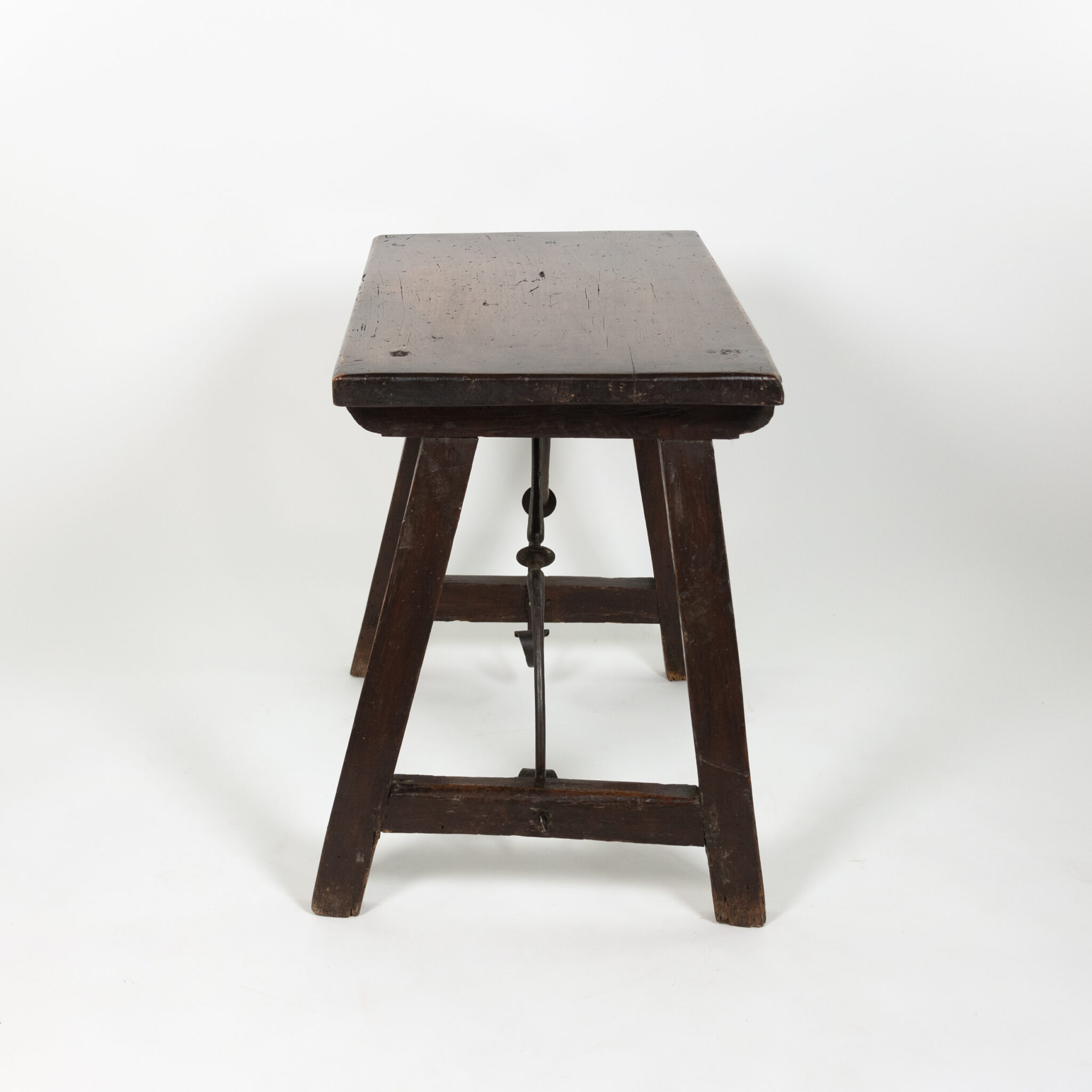 Small Scale Spanish Walnut Trestle Table with Iron Stretcher Circa 1850 ...