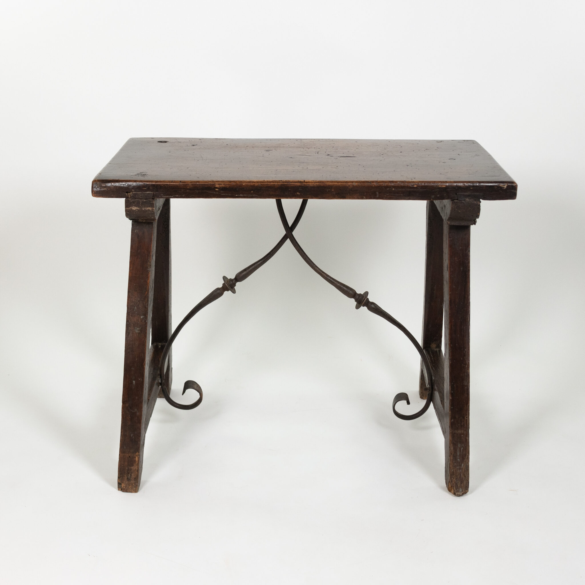 Small Scale Spanish Walnut Trestle Table with Iron Stretcher Circa 1850 ...