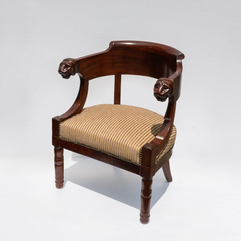 Restoration Period Barrel-Back Mahogany Chair With Carved Lion Heads ...