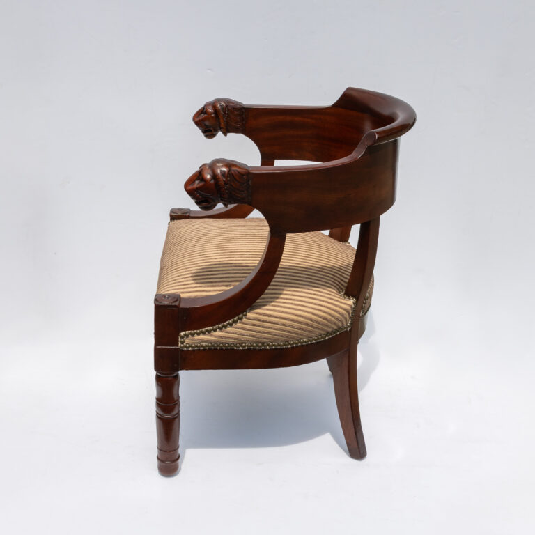 Restoration Period Barrel-Back Mahogany Chair With Carved Lion Heads ...